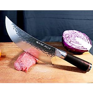 MANCROZ 8 Inch Butcher Boning Knife With Leather Sheath Stainless Steel Meat Cleaver Knife Hand Forged Chef Knives For Kitchen Outdoor BBQ Camping…