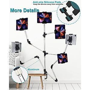 Aozcu Flexible Tablet Stand Holder for Bed, 35in Aluminum Long Arm iPad Camera Mount for Desk, 360° Rotation Webcam Stand with 1/4 Screw for iPad Pro 11 Air Mini, Switch, iPhone, More 4-12.9" Devices
