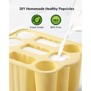 Popsicle Molds for Kids, 9 Pieces Popsicles Molds Silicone BPA- Free Popsicle Maker Ice Pop Mold Ice Pops Maker DIY Handmade Popsicles Molds for Kids Adults with Popsicle Sticks+Popsicle Bags, Yellow