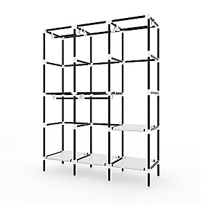VIZUN Portable Clothes Closet, Wardrobe Storage Closet Organizer with 5 Hanging Rack, Easy to Assemble (Gray)