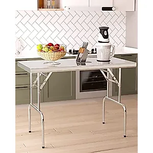 RIEDHOFF Stainless Steel Folding Table 48" x 24" Without Undershelf, [NSF Certified][Heavy Duty] Commercial Kitchen Prep Table for Home, Restaurant, Outdoor