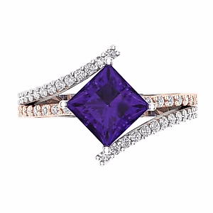 Clara Pucci 2.45ct Princess Cut laser Engraving Split Shank Amethyst Engagement Wedding Solitaire W/Accent Ring 18K 2 tone Gold 3.5