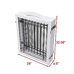 PAWLAND 144-inch Extra Wide 30-inches Tall Dog gate with Door Walk Through, Freestanding Wire Pet Gate for The House, Doorway, Stairs, Pet Puppy Safety Fence, Support Feet Included, White,6 Panels