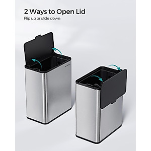 SONGMICS Hanging Trash Can, 2.1-Gallon (8 L) Small Kitchen Garbage Can with Lid, Cabinet Door Hanging or Wall-Mounted with Hooks, for Under Sink, Bathrooms, Metallic Silver ULTB810E08