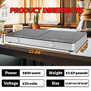 Weceleh Portable Double Induction Cooktop 1800W, 2 Burner Electric Cooktop, Countertop Induction Stove Top, Hot Plate, Induction Burner with Timer, 10 Temp Levels, Child Lock, 110V-120V Plug, Black