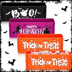 PullCrease 4 Pcs Halloween Candy Bowl Bulk Halloween Plastic Trick or Treat Candy Bowl Orange Black Spider Web Halloween Candy Dish Holders Serving Bowl Tableware for Halloween Parties Decorations