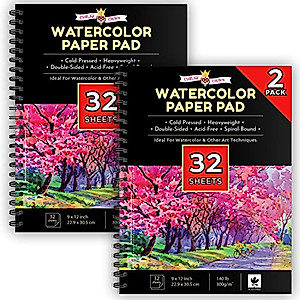 Watercolor Paper Water Color Paper White, 2 Pack (64 Sheets) - Water Color Paper Sketch Book - Watercolor Paper Pad, Watercolor Pad, Watercolor Paper Sketchbook - Large Water Color Paper for Artists