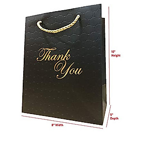 MODEENI 12 Black Thank You Bags with Handles 8x10 Gold Foil Medium Thank U Paper Gift Bags Luxury Event Shopping 8x5x10 Premium Quality Cute Matte Modern Embossed Birthday Merchandise Clothing Business Store Wedding Guests