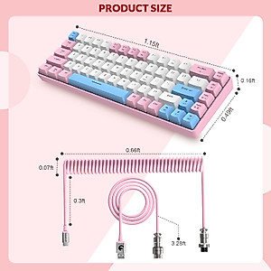 ZIYOU LANG RK-T8 Wired 65% Mechanical Gaming Keyboard with RGB LED Backlit Anti-ghosting TKL Mini 68 Key Custom Coiled C to A Cable Tactile Blue Switch for PS4 PS5 Xbox PC Mac Gamer(Pink/White/Blue)