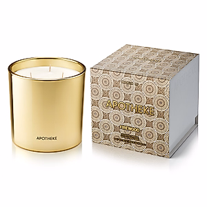 Apotheke 3-Wick Scented Candles for Home, Firewood Ceramic - 26 oz Long-Lasting Premium Luxury Soy Wax Jar Candle, 120-140 Hours Burn Time - Notes of Cardamom, Nutmeg, Citron, Bergamot