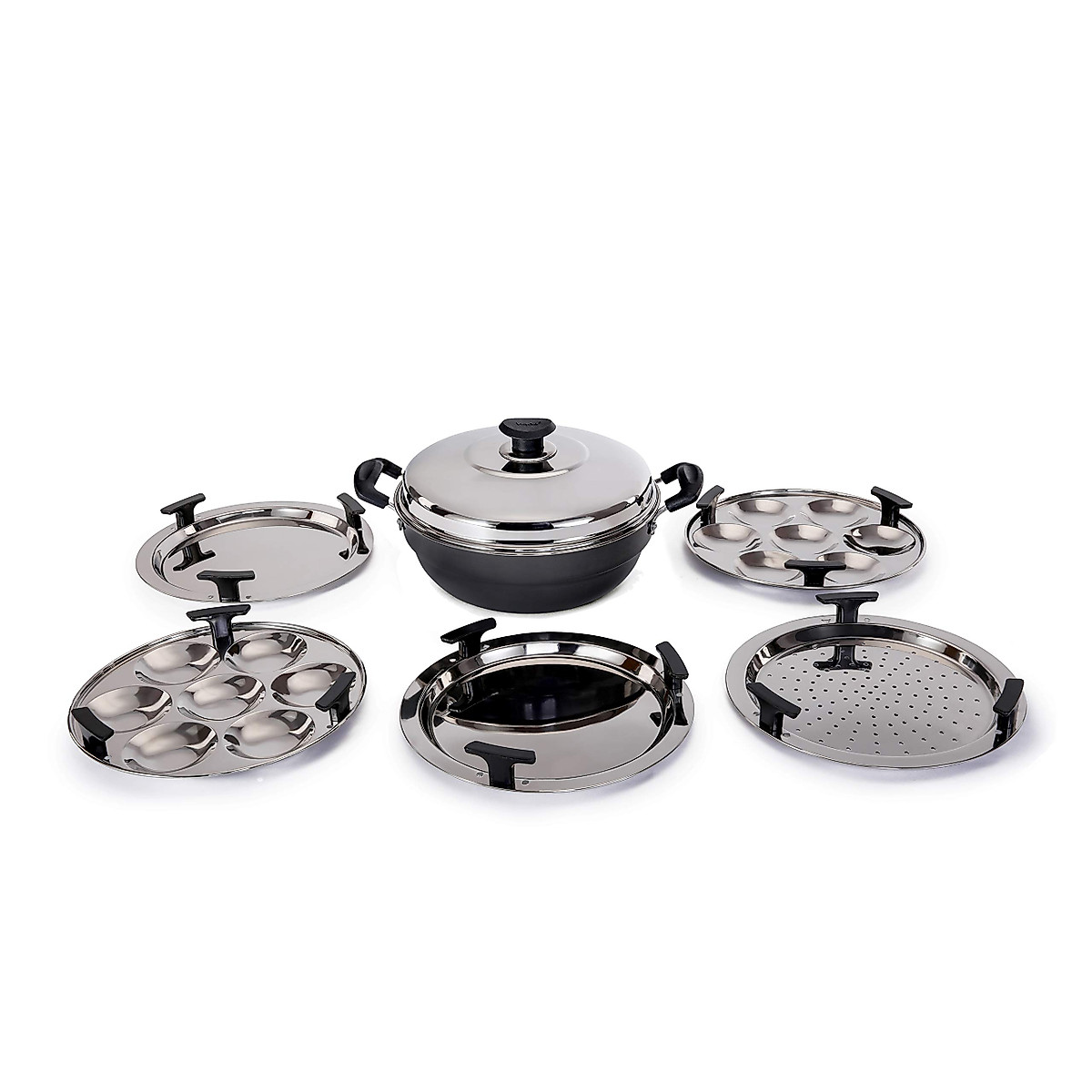 Vinod Multi Kadhai (Hard Anodized) - Idli Maker, Dhokla Maker, 26 cm Kadai