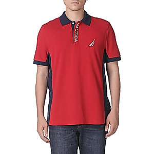 Nautica Men's Short Sleeve Color Block Performance Pique Polo Shirt, Red, X-Large