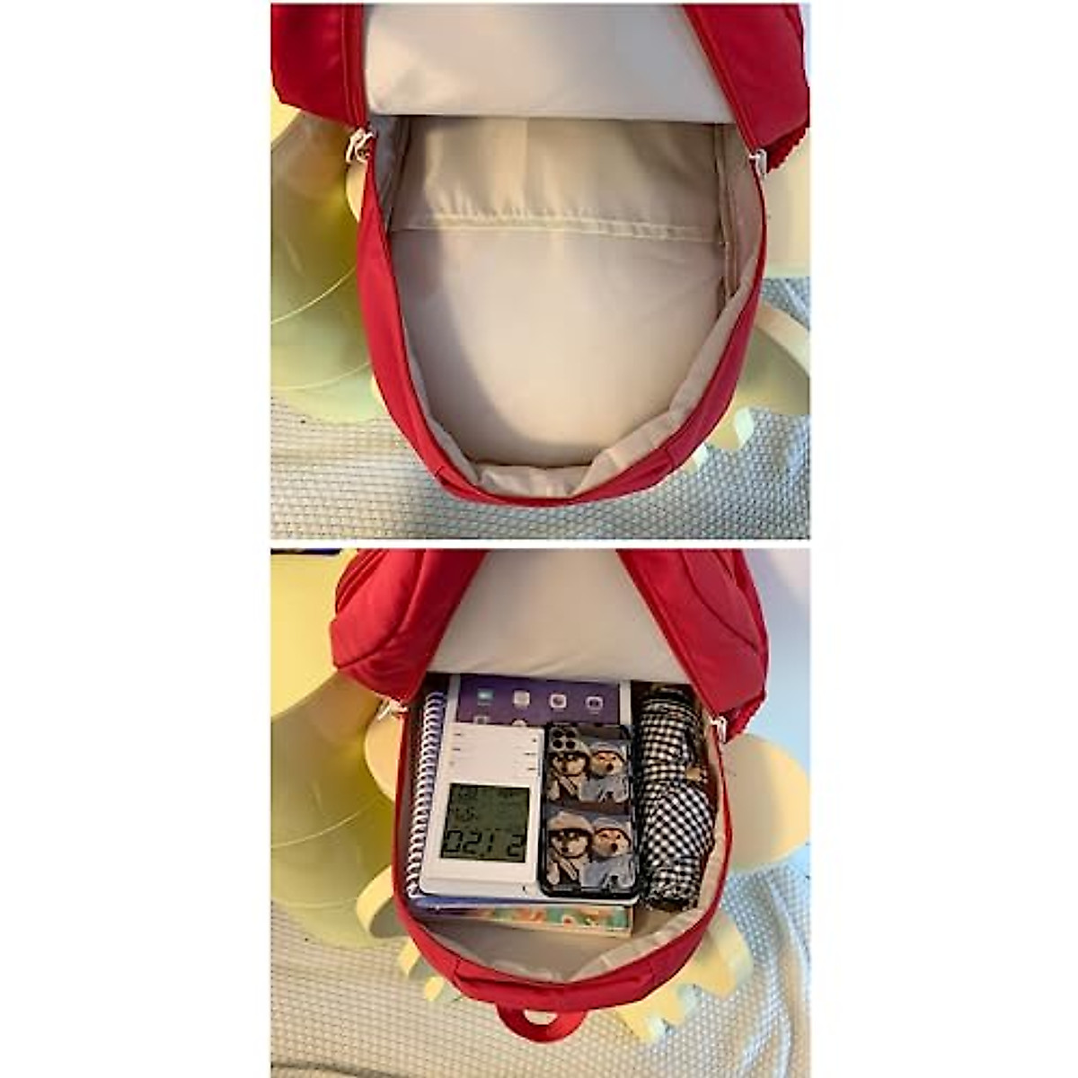 JHTPSLR Preppy Backpack Y2K Aesthetic Backpack Fluffy Stars Patchwork Aesthetic Backpack Cute Y2K Book Bags Backpack Supplies (Red)