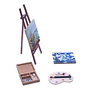 Fateanuki Doll House Accessory Painting Tool Set and Small Potted Plants Miniature Dollhouse Toy Balcony Patio Furnitures Decoration Accessories 1 12 Scale