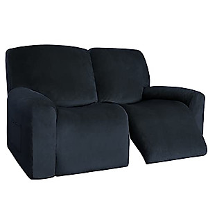 Easy-Going 6 Pieces Velvet Recliner Loveseat Cover Stretch Reclining Sofa Slipcover Couch Cover for 2 Cushion Soft Washable Furniture Protector for Kids Pets (Loveseat, Charcoal Gray)