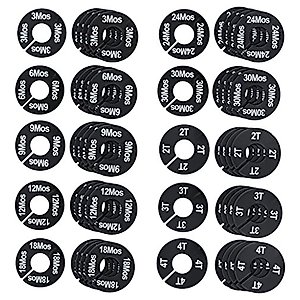 NAHANCO CBWKIT6 Black Round Clothing Size Divider with White Print for Baby/Kid Sizes, 3Mos – 4T, Kit of 50 (10 Sizes of 5 Each)