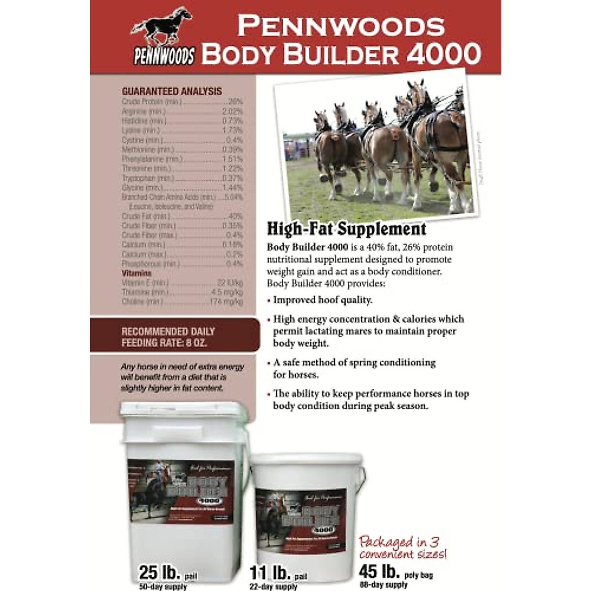 Pennwoods Body Builder 4000, Horse Weight Gain Supplement, High Fat and Energy Horse Weight Builder with Body Conditioning Horse Vitamins, Improves Hoof Quality - 11 LB Bag