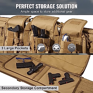 VEVOR Rifle Bag, 36 inch Tactical Double Long Gun Bag, Soft Rifle Case with Lockable Zipper, Portable Handle & Shoulder Strap, 3 Large Storage Pockets Rifle Case for Two 34" Rifles & 2 Pistols, Brown