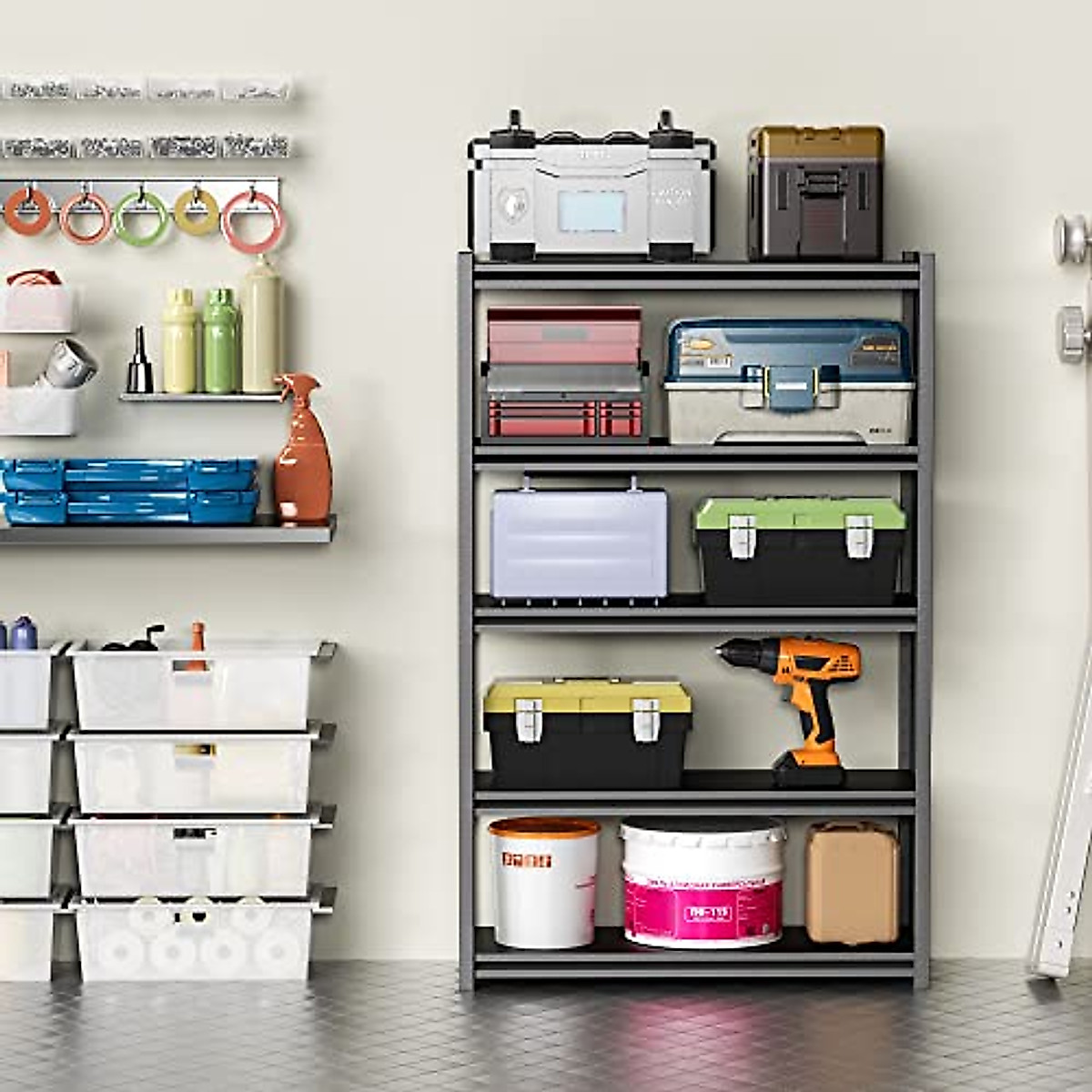 LISSIMO 5-Tier Heavy Duty Shelf, 63" H Metal Shelving Unit Load 2000LBS, Adjustable Storage Shelves for Garage，Bedroom,Office 18" D x 34" W x 63" H