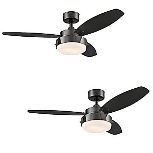 Ciata Bedroom Ceiling Fan With Light, 42 Inch Alloy Indoor Ceiling Fan in Gun Metal Finish with LED Light Fixture in Opal Frosted Glass with Reversible Black/Graphite Blades – 2 Pack