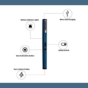 Magicutlery Blue Shock Pen Stun Gun Flashlight Tazor Self Defense for Women and Men Less Lethal Weapon Taxer Safety Mase Ungun Stun Fun Stick Selfe Defense Tayser Stungun USB Recharge, Globalfreeship