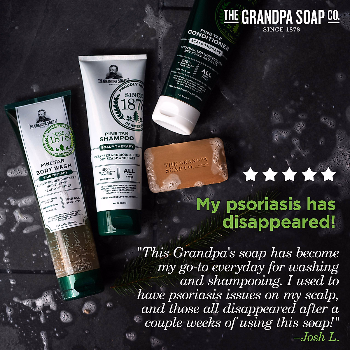 Pine Tar Bar Soap by The Grandpa Soap Company | The Original Wonder Soap | 3-in-1 Cleanser, Deodorizer & Moisturizer | 4.25 Oz. Each ? 3 Pack