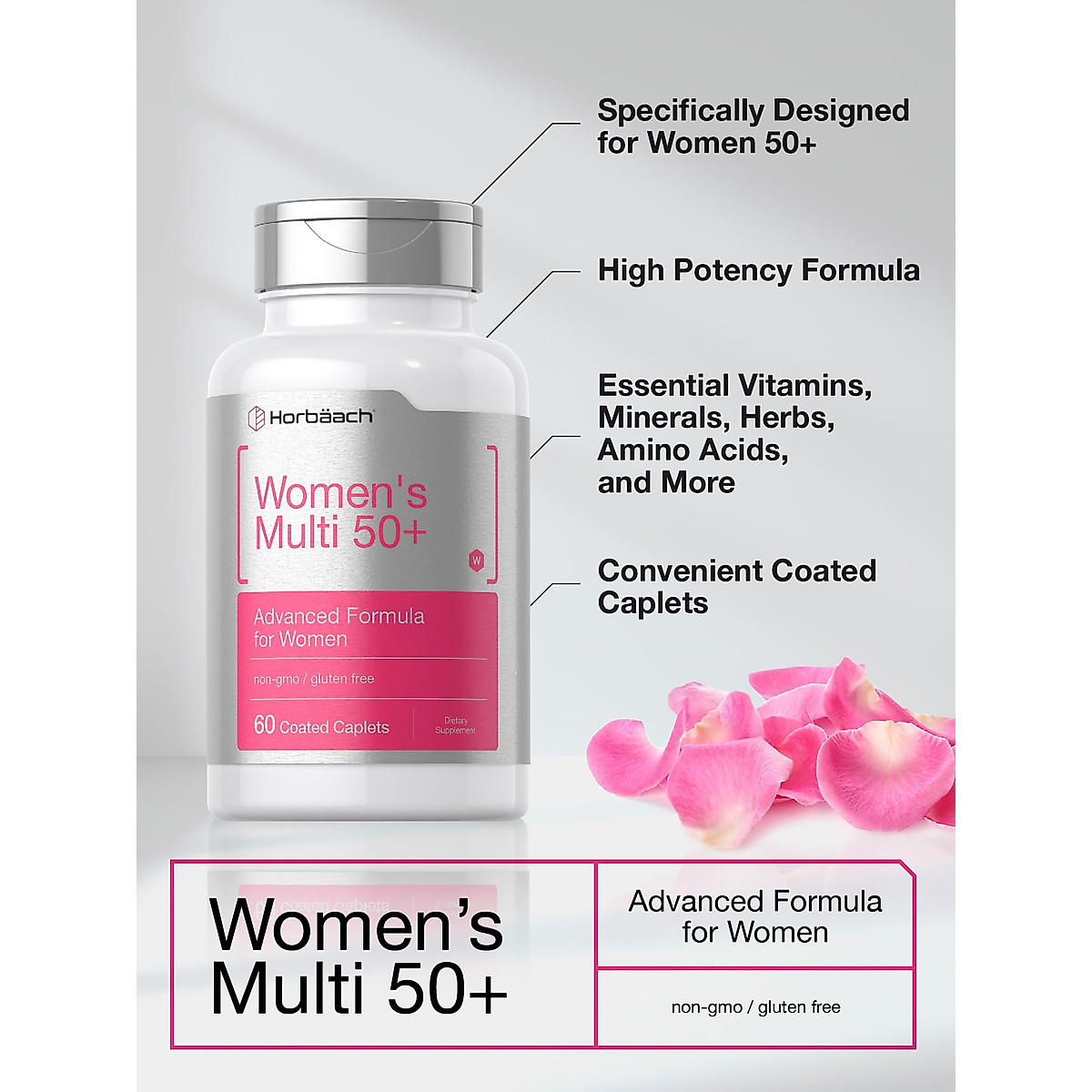Horbäach Women's Multivitamin 50 Plus | 60 Coated Caplets | Advanced Vitamin Formula | Non-GMO & Gluten Free Supplement
