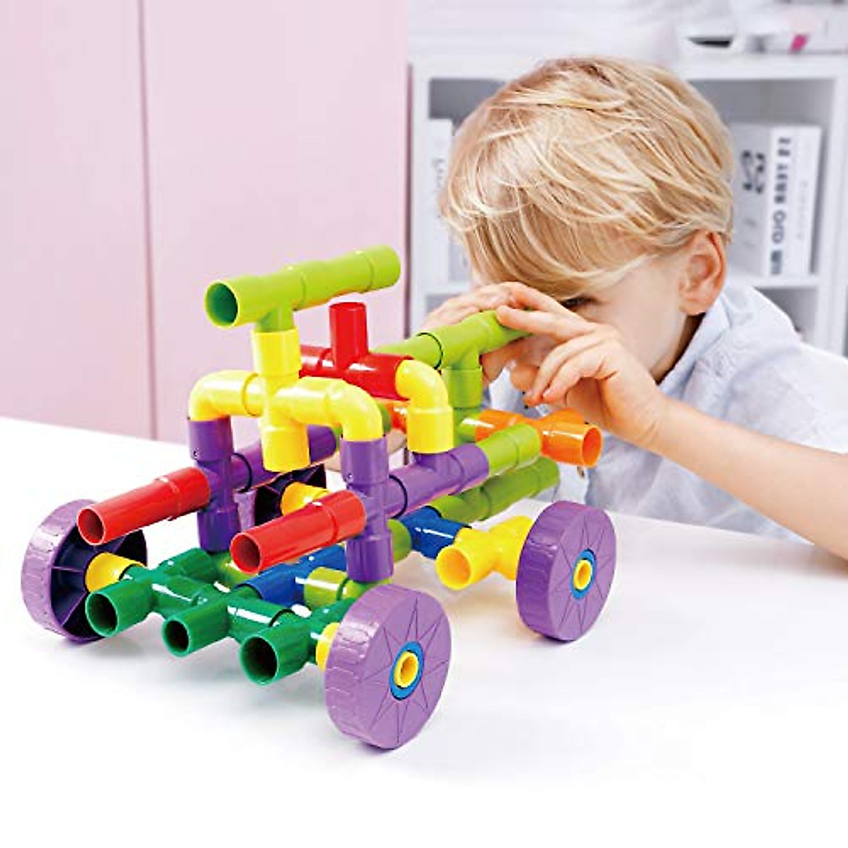 Joqutoys STEM Building Blocks Toy, 72 Pieces Creative Pipe Tube Sensory Toys, Construction Set Build Bicycle, Tank, Scootie, Motor Skills Endless Design Educational Learning Toys for Kids Aged 3+