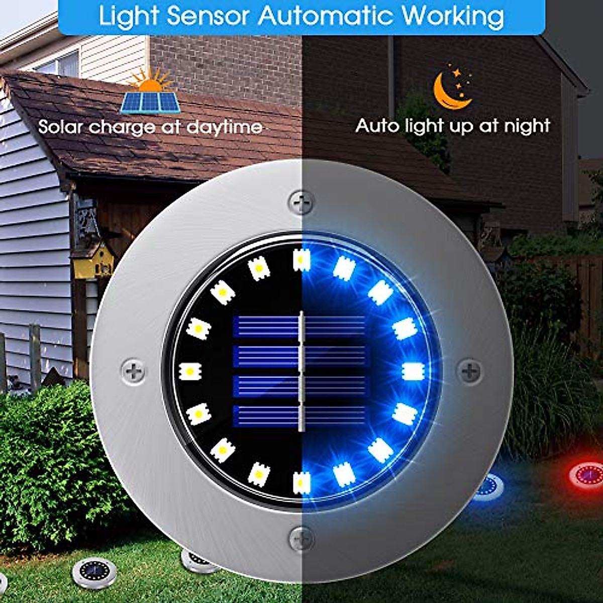 NFESOLAR Solar Outdoor Lights with 16 LEDs, Blue Color Bright Solar Ground Lights Outdoor, Waterproof Solar Disk Lights for Pathway Garden Yard Lawn Walkway Driveway (8 Pack)