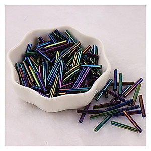 NHBT YU 2.5x20mm Long Tube Bugle Beads Czech Glass Beads for Jewelry Making DIY Seedbeads Manual Necklace Bracelets Garment Accessories T725 (Color : ML613 AB Black, Size : 2.5x20mm)