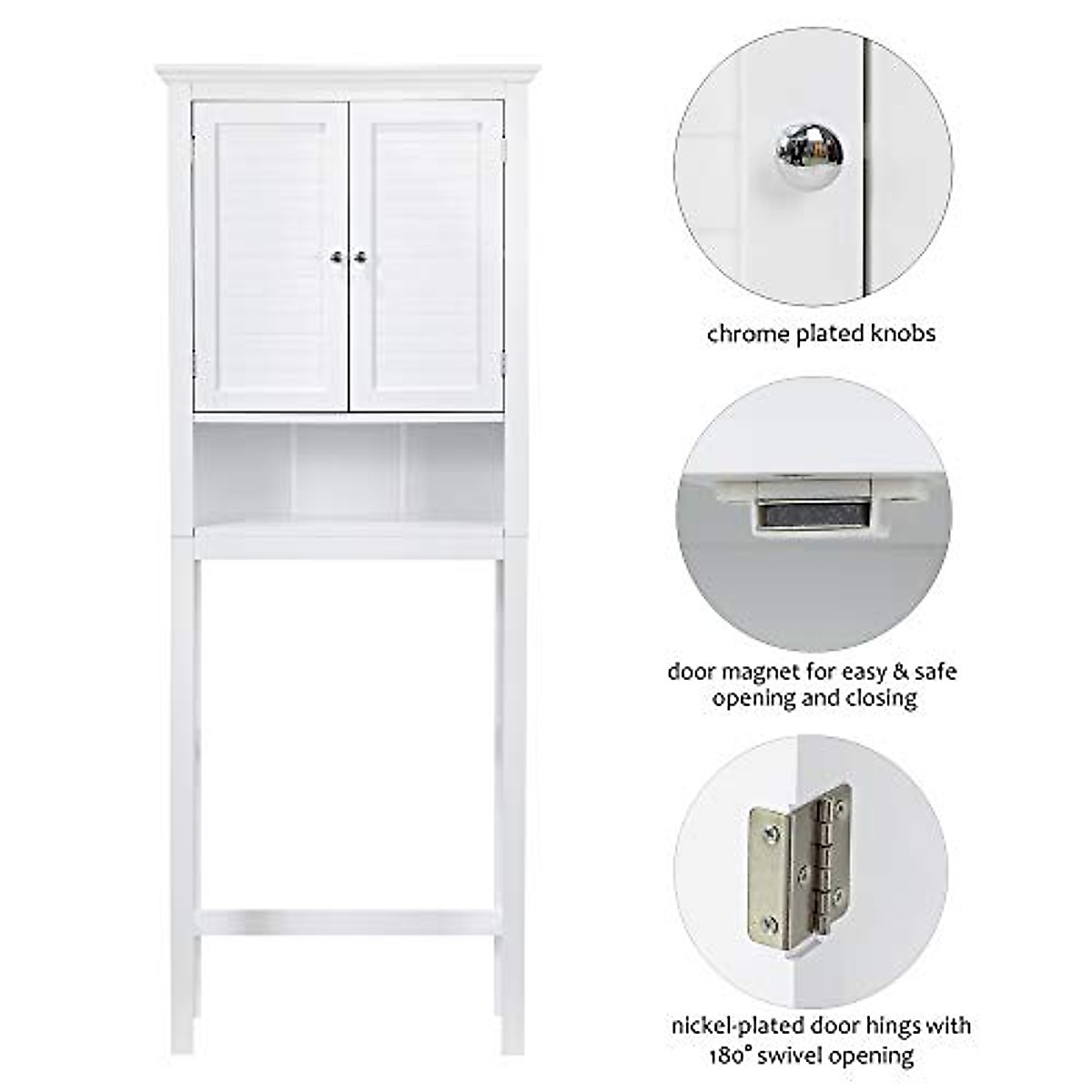 glitzhome 65.5" H Over-The-Toilet Space Saver Storage Bathroom Cabinet with 1 Adjustable Shelf and 2-Door, White