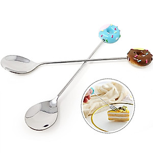 Honbay 4PCS Creative Donut Stainless Steel Spoon Coffee Spoon Dessert Spoon Ice Cream Spoon Sugar Spoon Mixing Spoon for Home, School, Office or Restaurant
