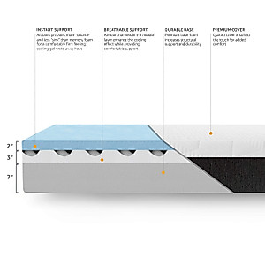 Amazon Basics Gel Memory Foam Mattress, Firm, Cooling, King Size Mattress, CertiPUR-US® Certified Foam, 80 x 76 x 12 inches, White/Dark Gray