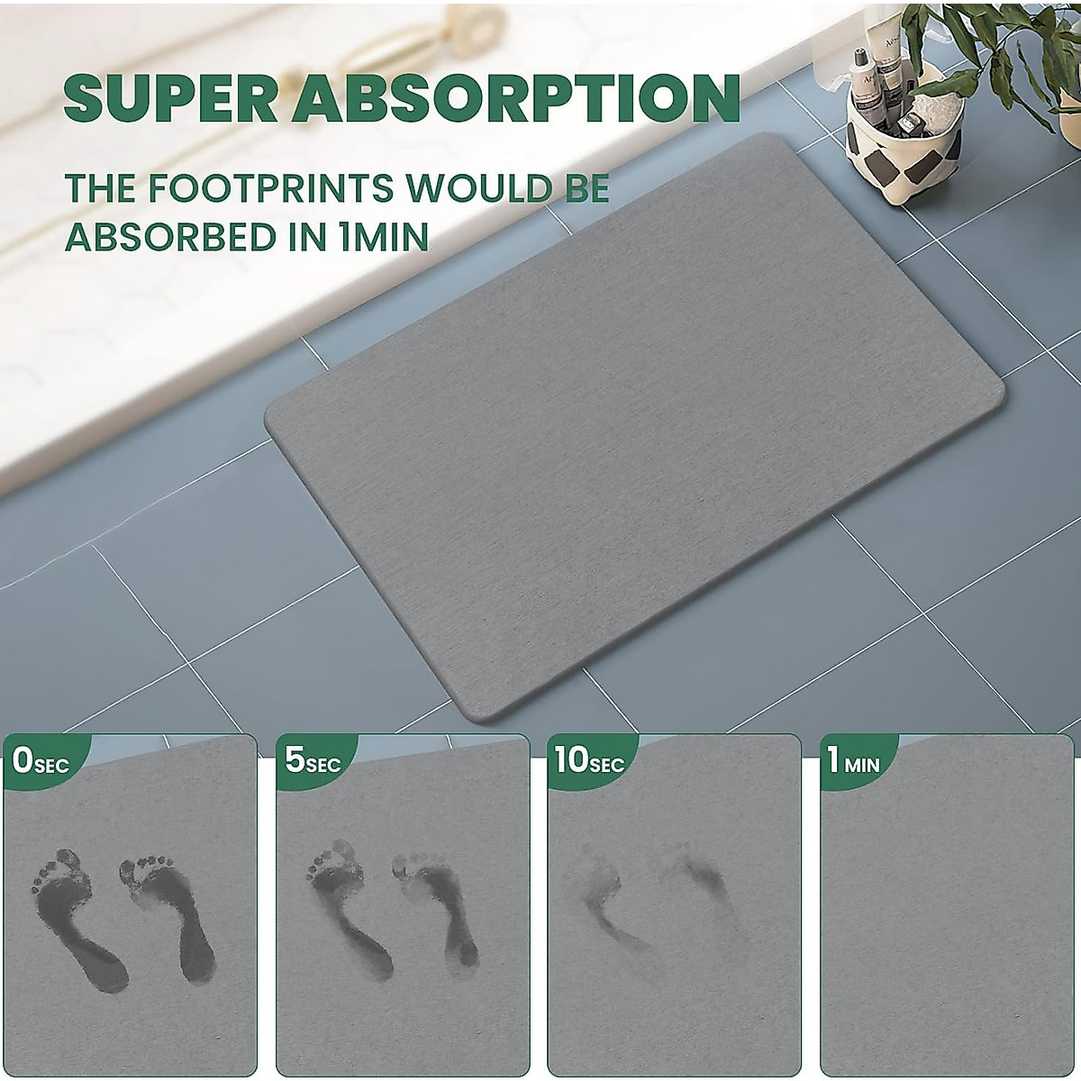 DCG Center Bathroom Stone Mat, Dark Grey, 23.62 x 15.75 inches