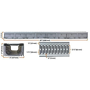 Drainage Trench - Channel Drain With Galvanized Steel Grate - 3 x 39" - (117" Total Length)