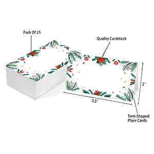 Table Place Card, Christmas Themed Tent Style Cards, Pack of 25 Half-Fold Reception Place Card, Perfect for Christmas Party, Birthday, Wedding, Bridal Shower, Baby Shower, Banquet C18