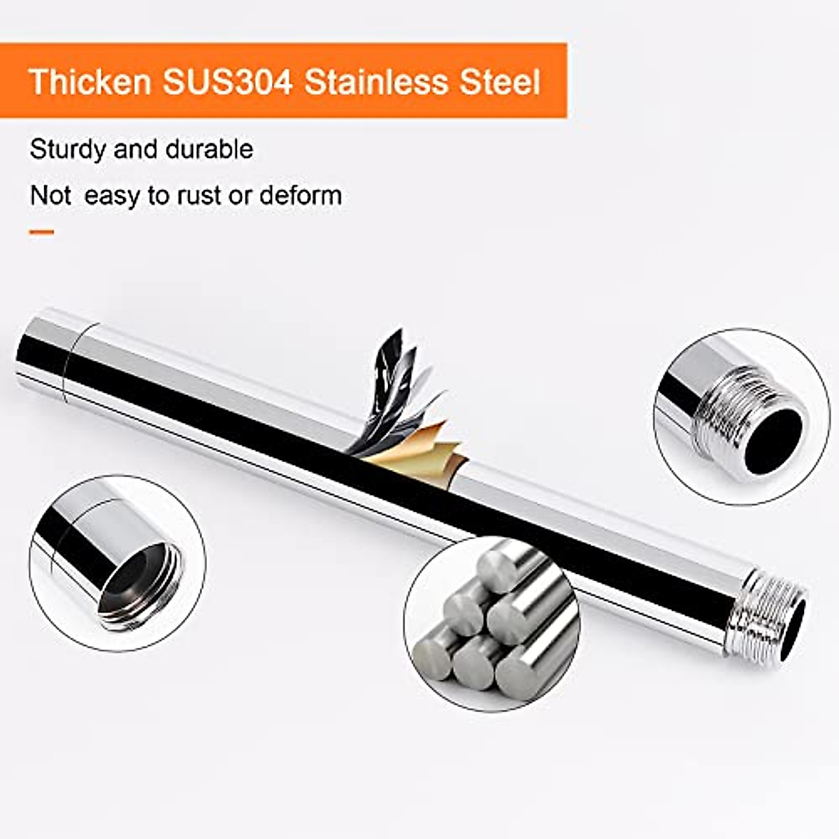 HarJue Shower Head Extension Arm, Shower Head Extender Water Outlet- Lowers Existing, Durable Shower Pipe Extension for Bathroom, Made of Solid Metal Stainless Steel(10 Inch, Chrome Finish)