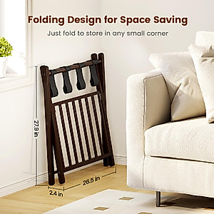 Folding Luggage Rack for Guest Room, Foldable Luggage Suitcase Stand with Unique Magnetic Locking ＆ Steel Shelf, Per Tier Hold up to 150 lb, Luggage Holders for Guest Room Bedroom Hotel, Brown, 1 Pack