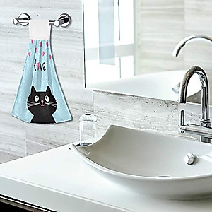 COOLDEER 2 PCS Love Cat Kitchen Hand Towels Fast Dry Hanging Tie Towels Soft Coral Velvet Dish Wipe Cloth for Kitchen Bathroom Use