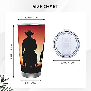 Texas Cowboy Tumbler with Lid and Straw 20oz Stainless Steel Car Cup for Hot and Cold Drinks, Double Wall Insulated Travel Coffee Mug Reusable Drink Thermos Cup Birthday Gifts