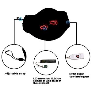 AINSKO LED Luminous Mask, Programmable Face Mask, Rechargeable Bluetooth Mask, Smartphone App Control Scrolling Colourful Display