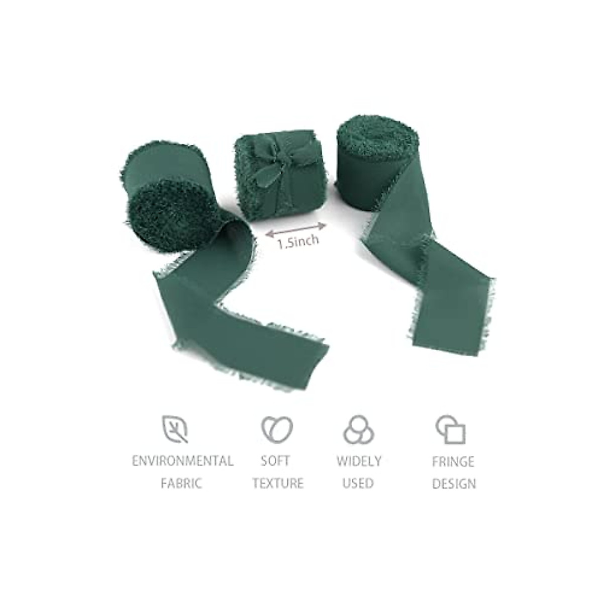 Kainonnan 3 Rolls Chiffon Ribbon Handmade Fringe Ribbon 1.5" x 7Yd Ribbon for Gift Wrapping Wedding Invitations Wedding Bouquets Decor (Green)
