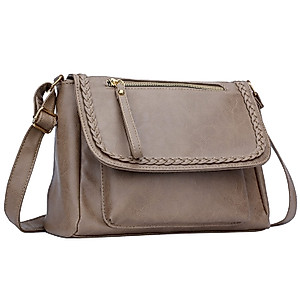 KKXIU Vintage Leather Flap Crossbody Bags for Women and Teen Girls Shoulder Purses (Khaki)
