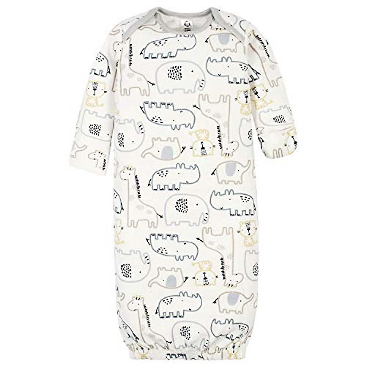 Gerber Baby Boys 4-Piece Gown and Cap Set, Wild Guy Grey, 0-6 Months