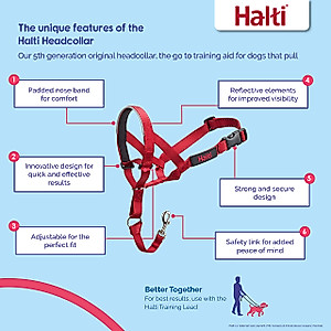 HALTI Headcollar - To Stop Your Dog Pulling on the Leash. Adjustable, Reflective and Lightweight, with Padded Nose Band. Dog Training Anti-Pull Collar for Medium Dogs (Size 3, Red)