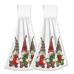 KOCOART Cute Scandinavian Gnomes Kitchen Oven Towels Merry Christmas Hanging Hand Towel with Loop 2 Pieces Super Absorbent Dishcloth Fingertip Tea Bar Dish Towel for Bathroom Tabletop