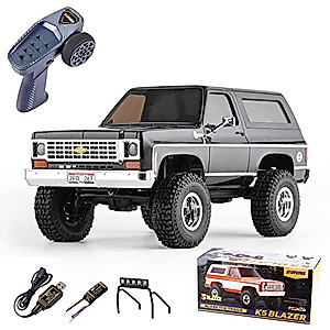EAZYRC X FMS FCX24 1/24 Chevy K5 Blazer 1976s RC Rock Crawler 4x4 RTR Black, with Lisense RC Truck, 4WD 5Km+ 2-Speed Transmission with 2.4 Ghz Radio, Battery, and Charger