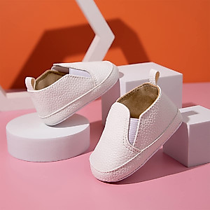 Meckior Infant Baby Girls Boys Canvas Shoes Soft Sole Toddler Slip-On Crib Moccasins Casual Sneaker Austin Boy's Flat Lazy Loafers First Walkers Shoe A/White