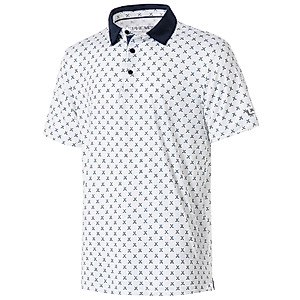 Men's Performance Dry Fit Golf Shirt, Quick-Dry Short Sleeve Polo, Moisture Wicking Navy/White L