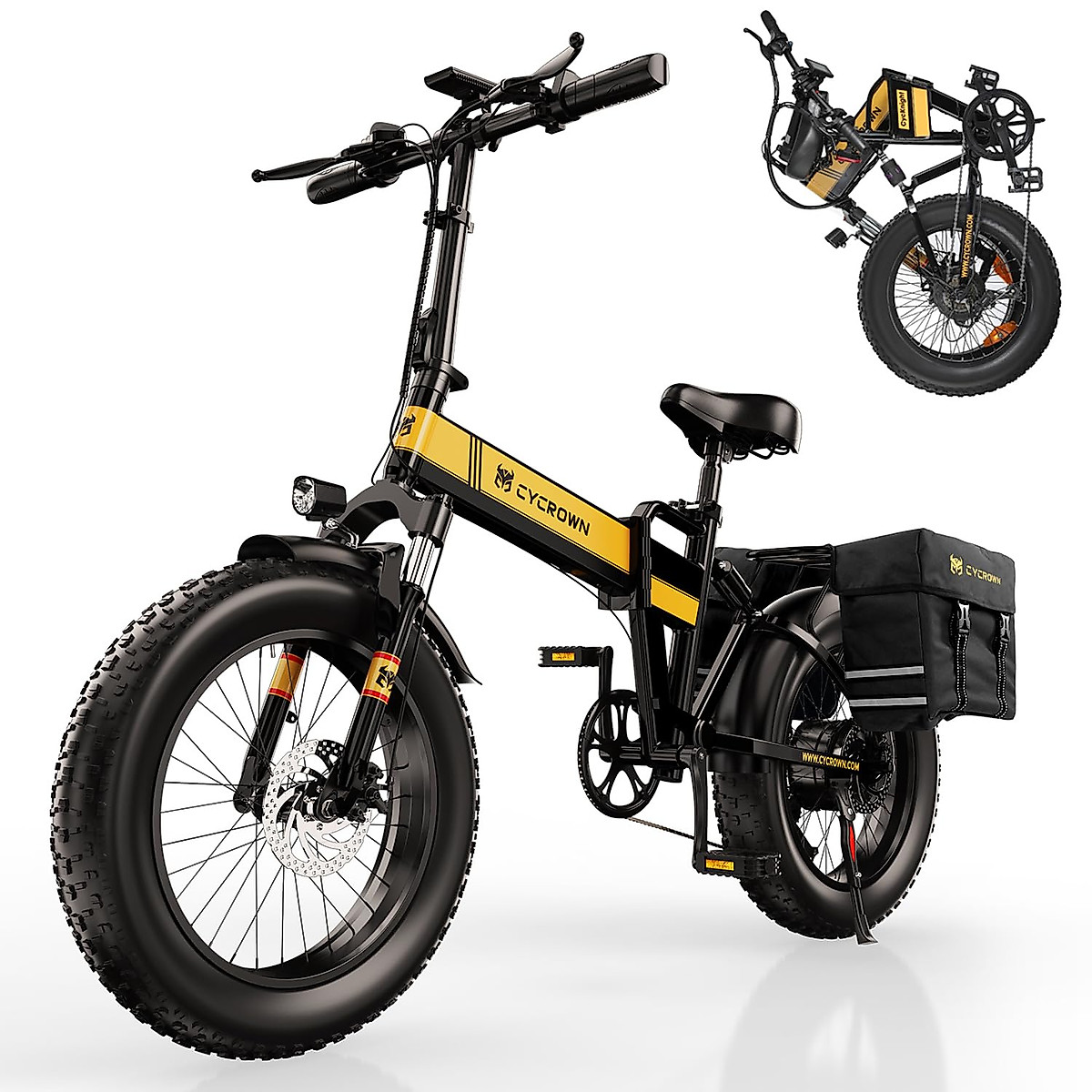 CYCROWN Knight Electric Bike for Adults 750W Peak Motor Up to 20 MPH 60 Miles,600wh Removable Battery,Folding 20" x 4.0" Fat Tire Electric Bicycle Dual Shock Absorber Ebikes for Adults